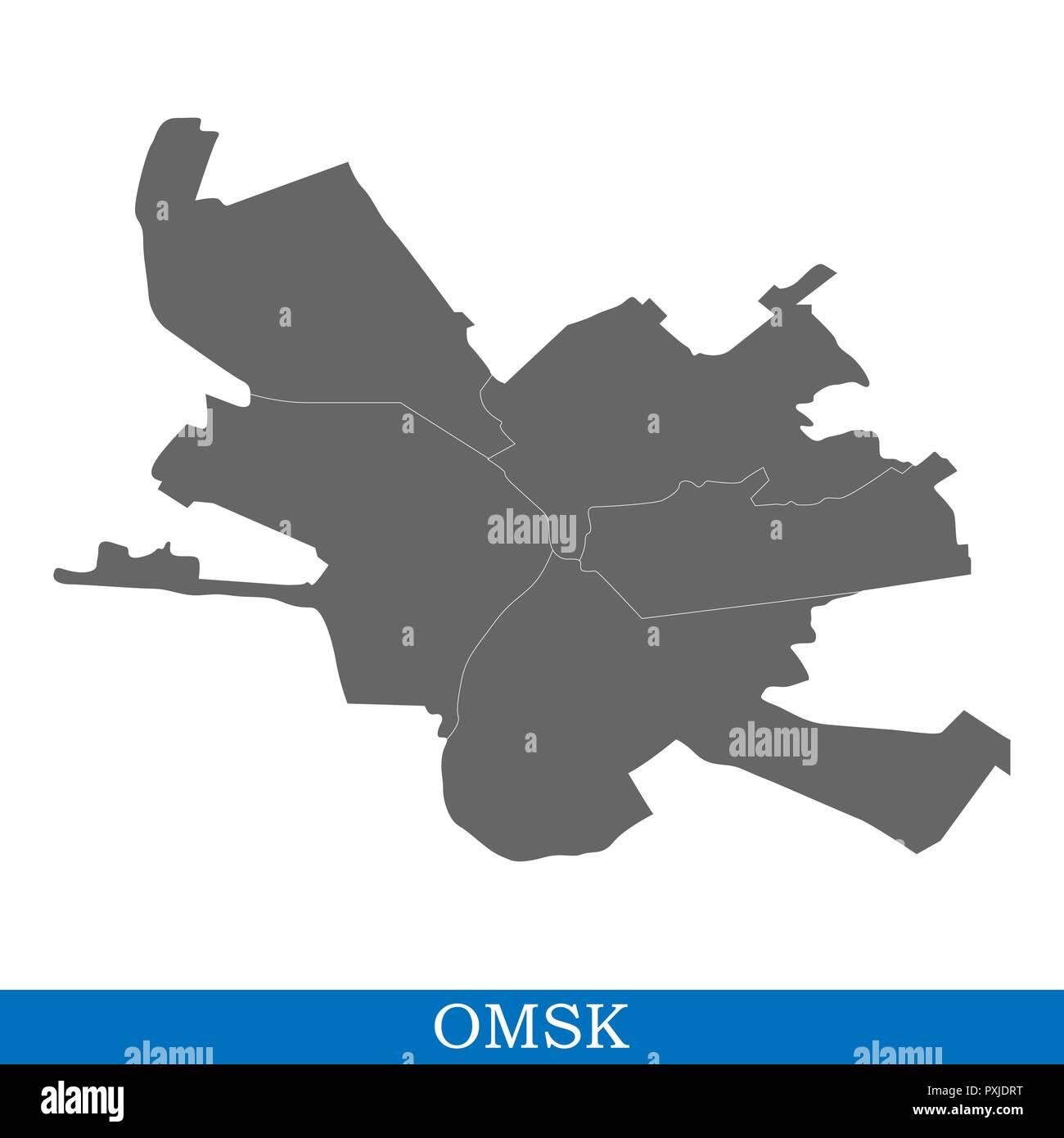 High Quality map of Omsk is a city of Russia, with borders of districts ...