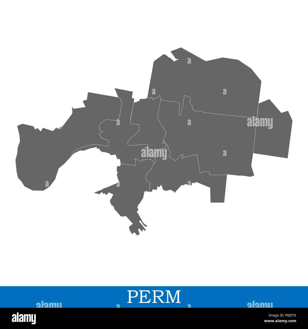 High Quality map of Perm is a city of Russia, with borders of districts ...