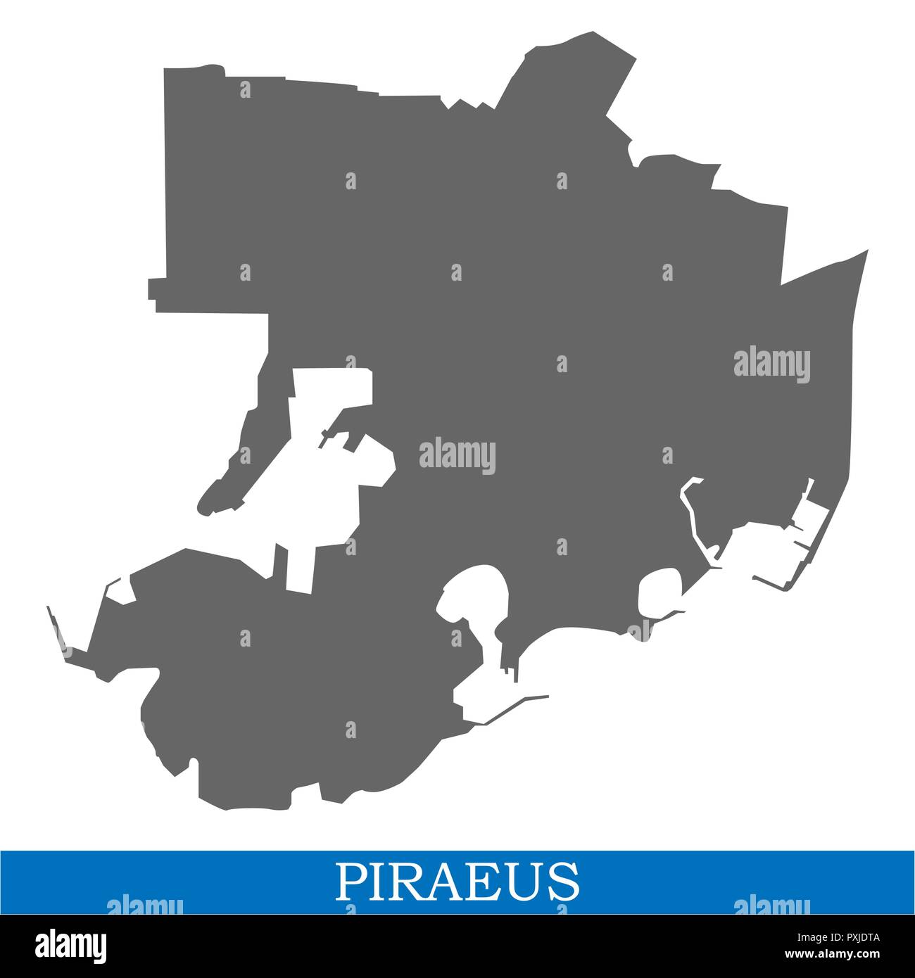 High Quality map of Piraeus is a city of Greece, with borders of ...