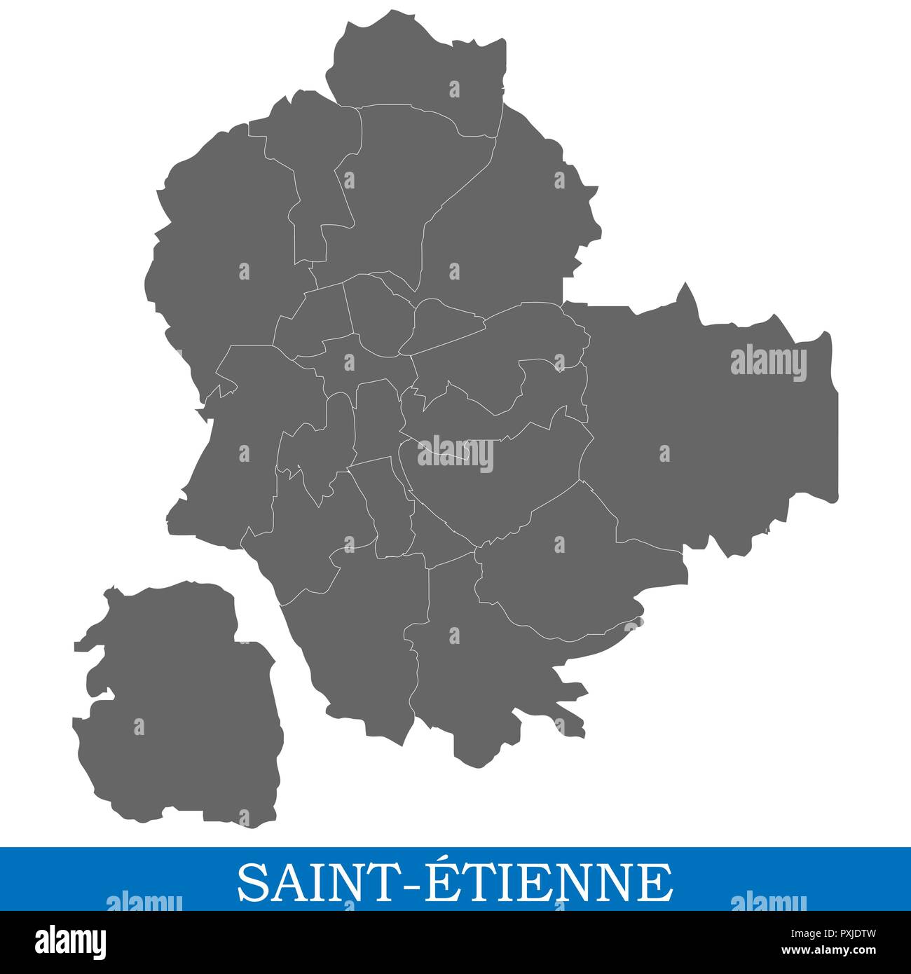 High Quality map of Saint Etienne is a city of France, with borders of ...