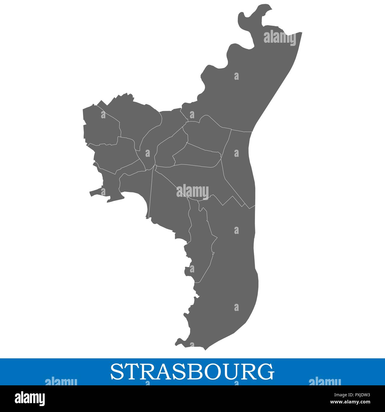 High Quality map of Strasbourg is a city of France, with borders of ...