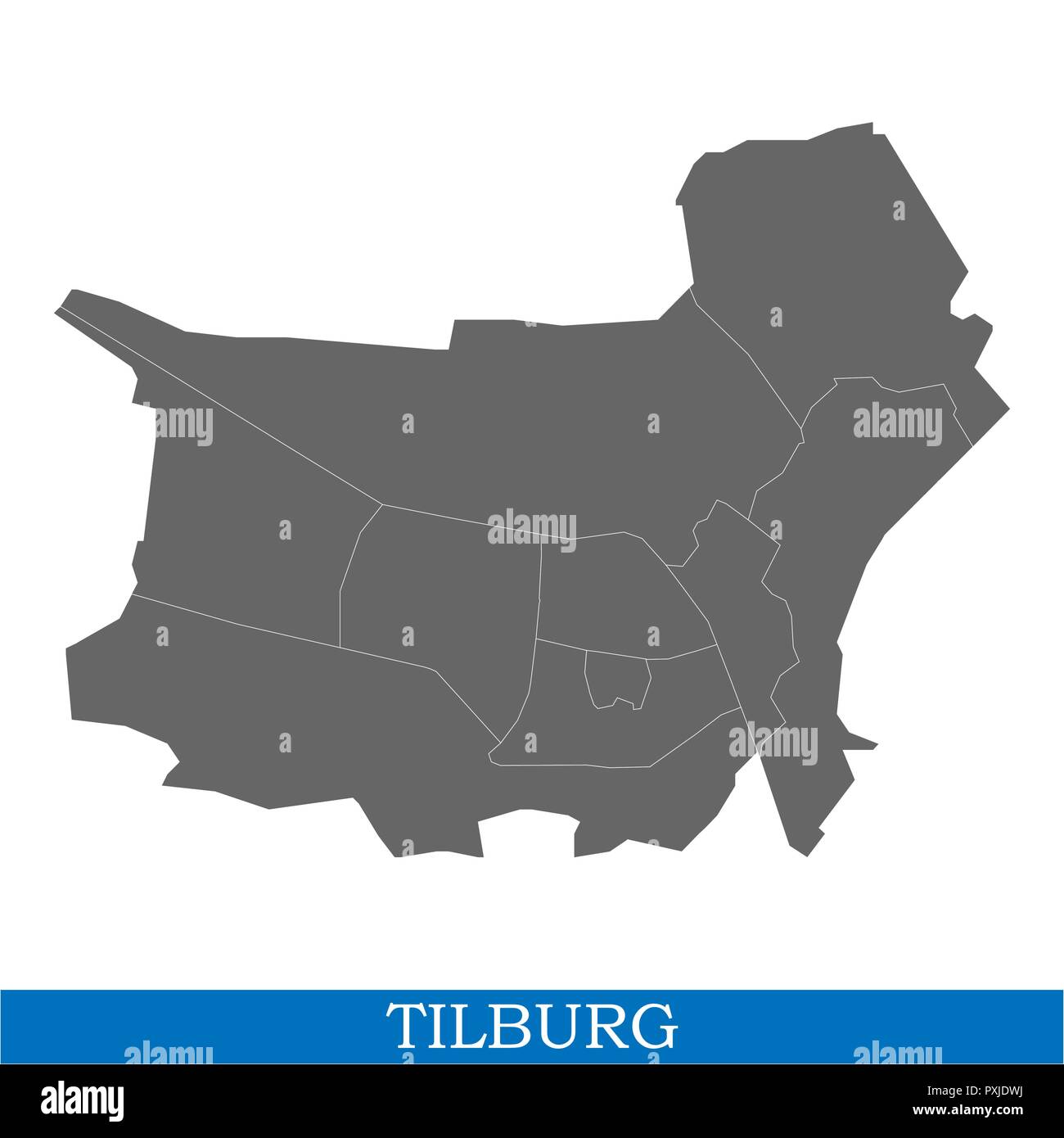 High Quality map of Tilburg is a city of Netherlands, with borders of ...