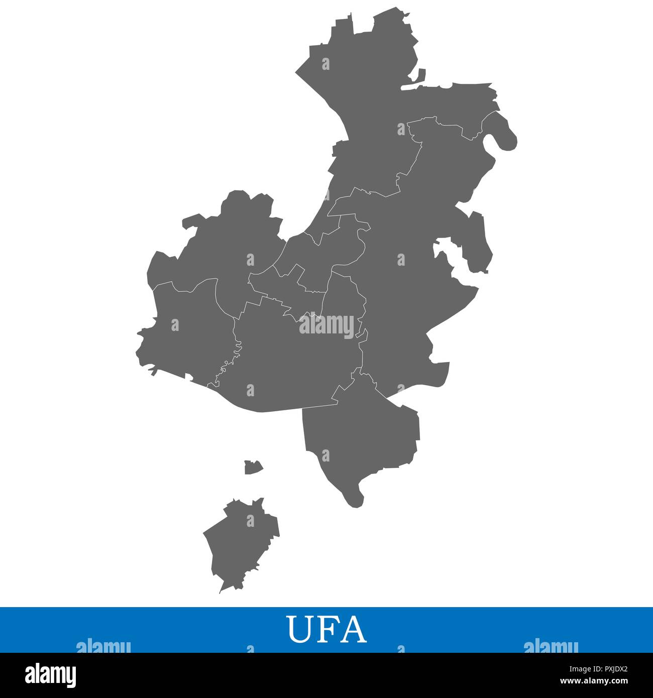 High Quality map of Ufa is a city of Russia, with borders of districts ...