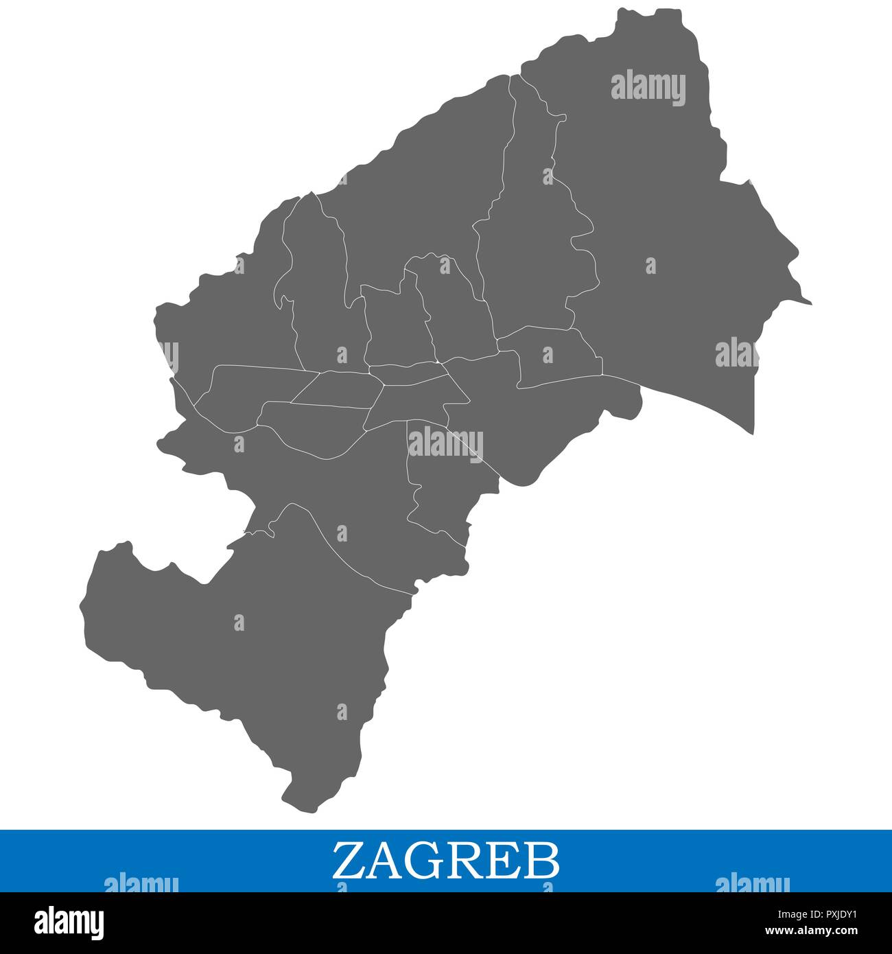 High Quality map of Zagreb is a city in Croatia, with borders of ...