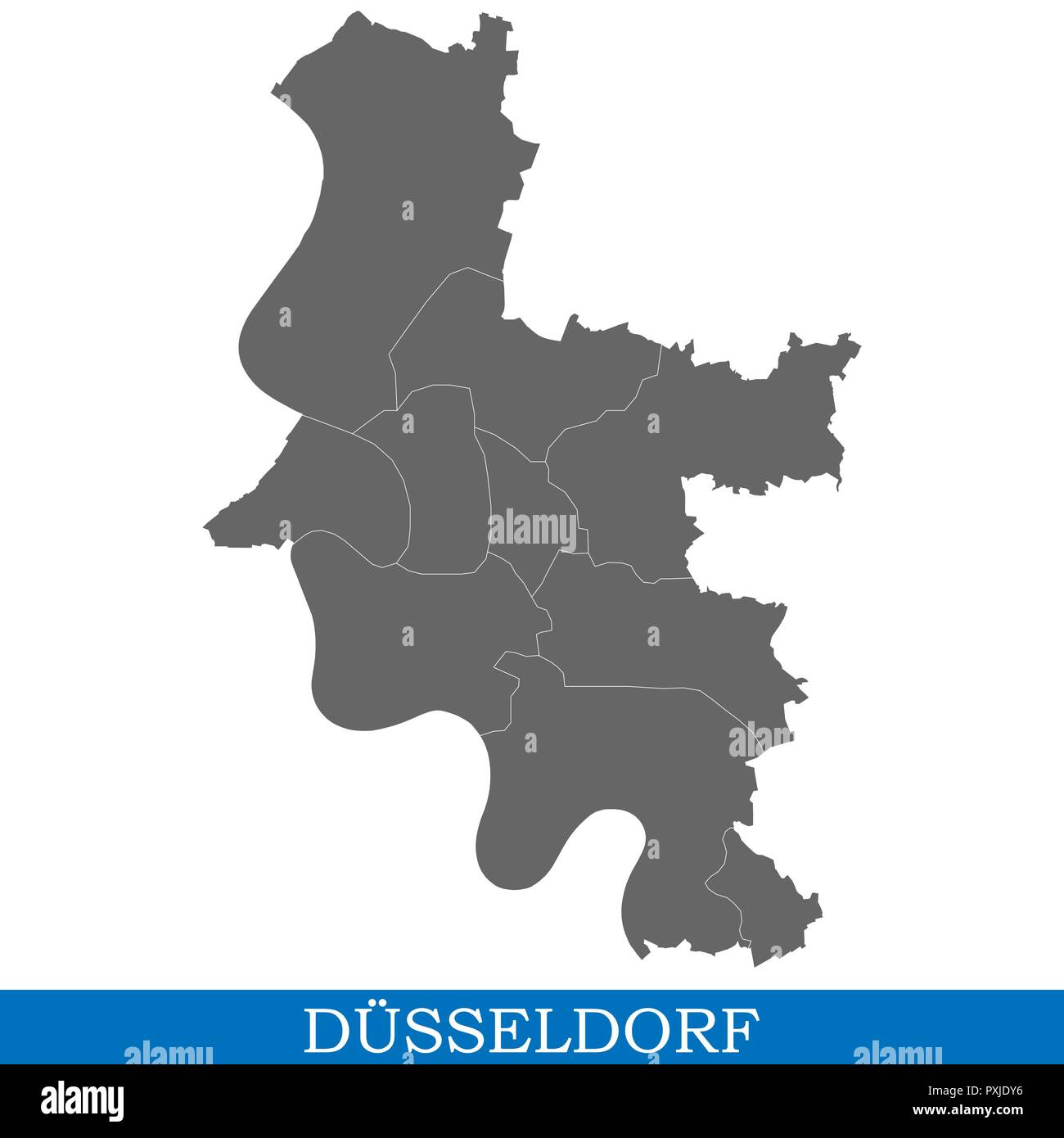 High Quality map of Dusseldorf is a city of Germany, with borders of ...