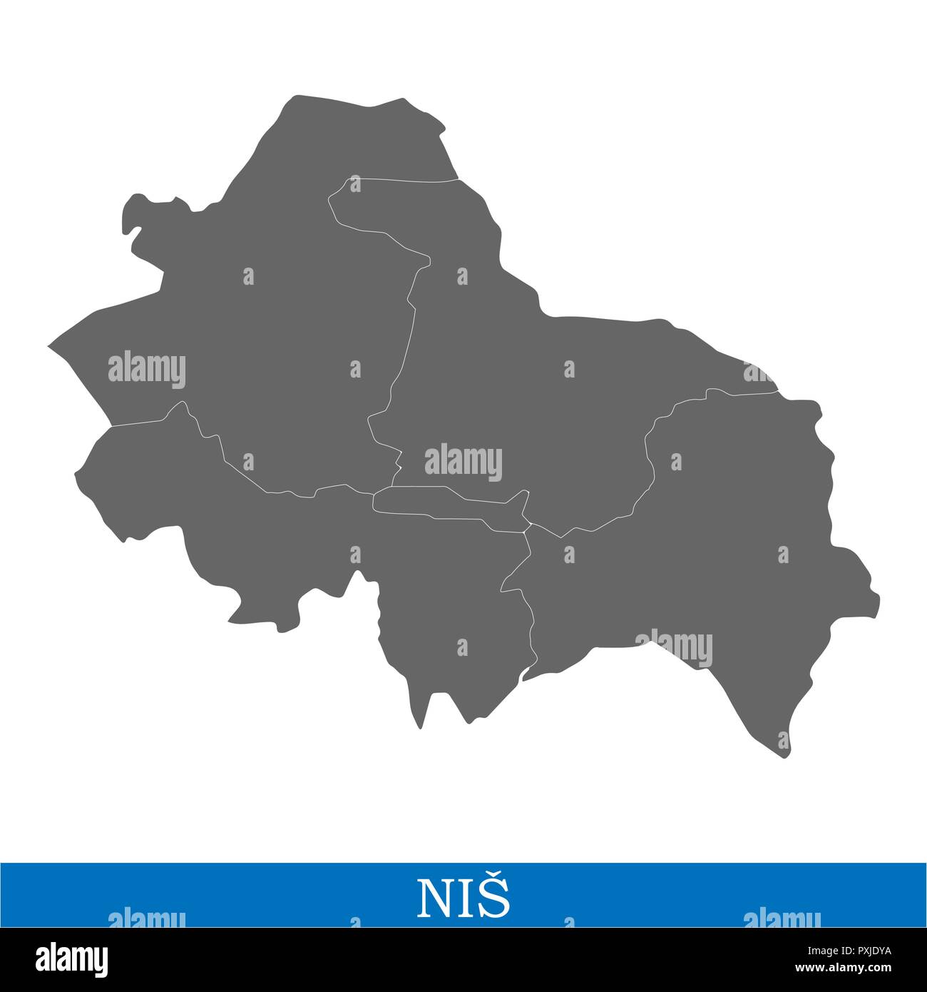 High Quality map of Nis is a city of Serbia, with borders of districts ...