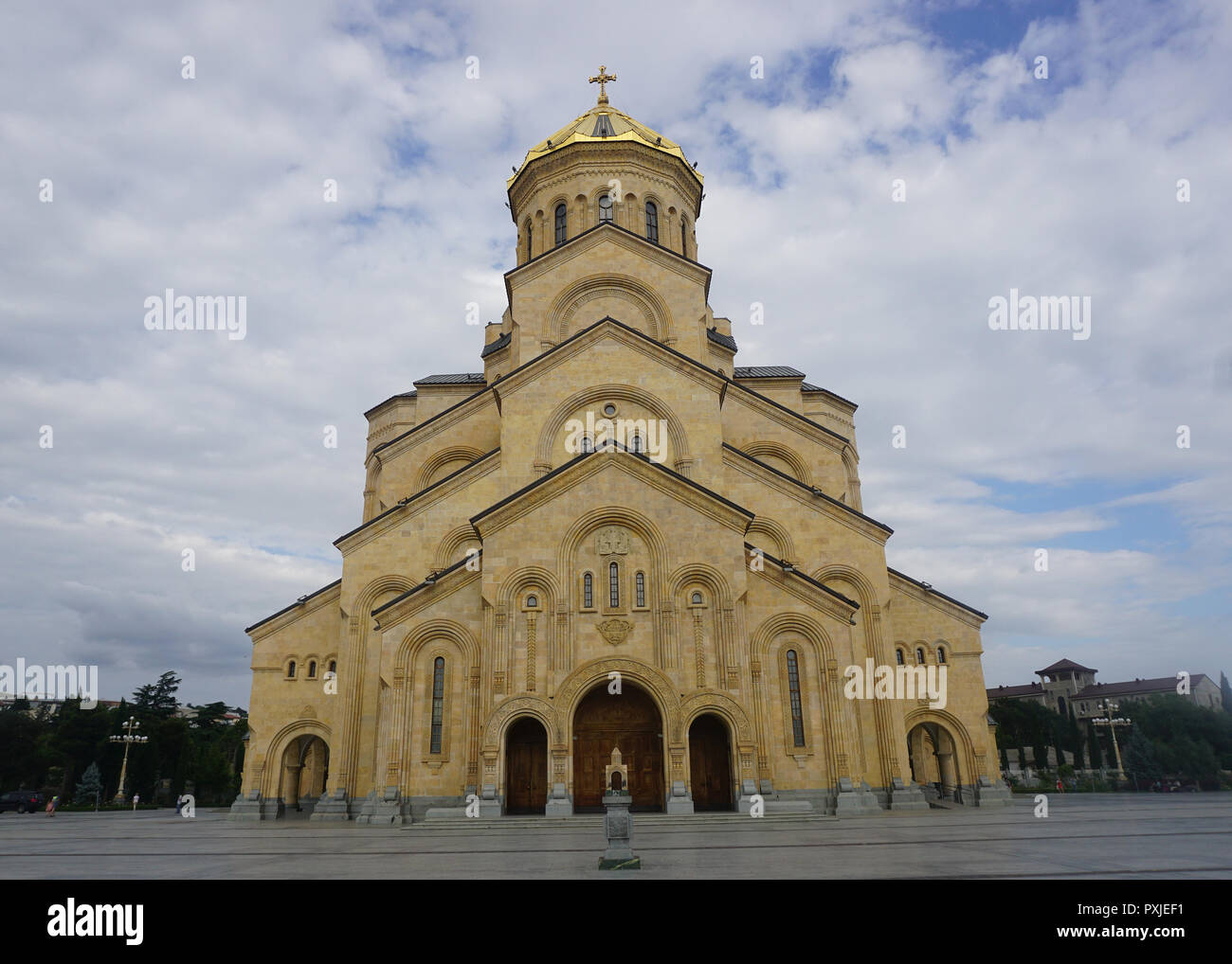 Tbilisi Sameba Cathedral Front View with White Clouds Stock Photo - Alamy
