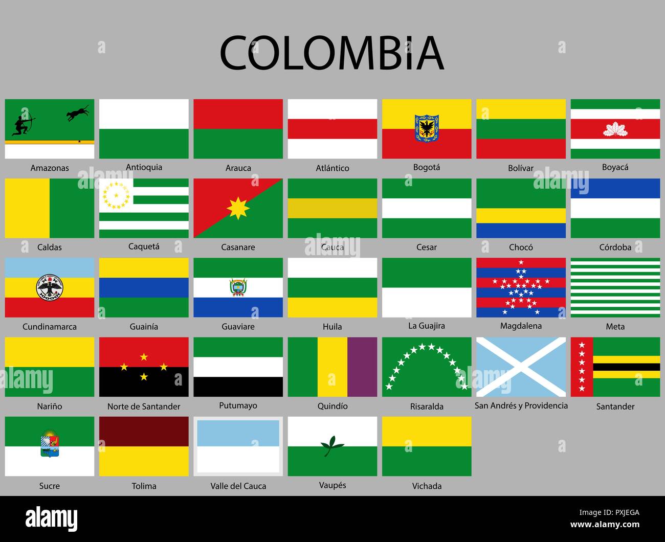 all Flags of departments of Colombia. Vector illustraion Stock Vector ...