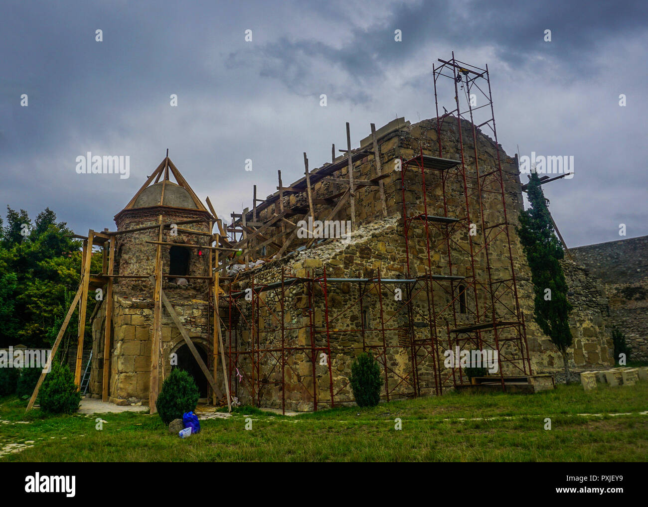 Zedazeni Monastery Under Construction at Summer with Rainy Clouds Stock ...