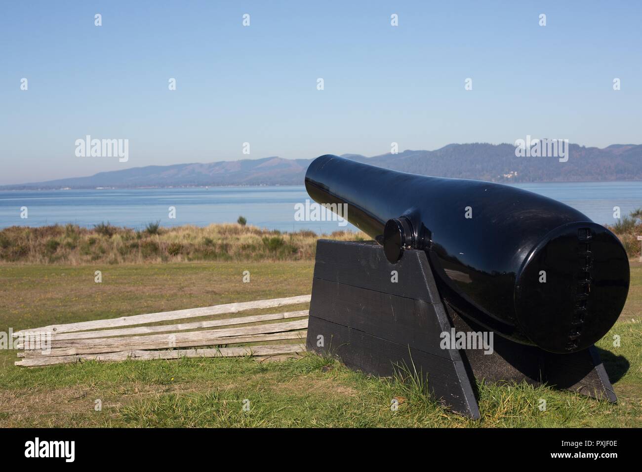 A cannon pointed toward sea, at Fort Stevens in Hammond, Oregon, USA ...