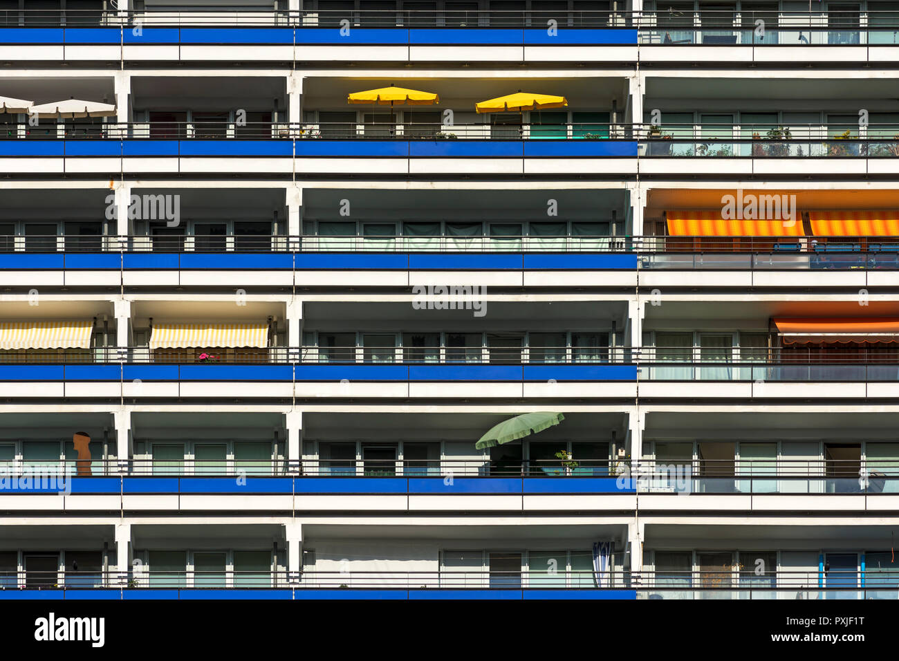 Detail of a high-rise facade with balconies on modernized prefabricated ...