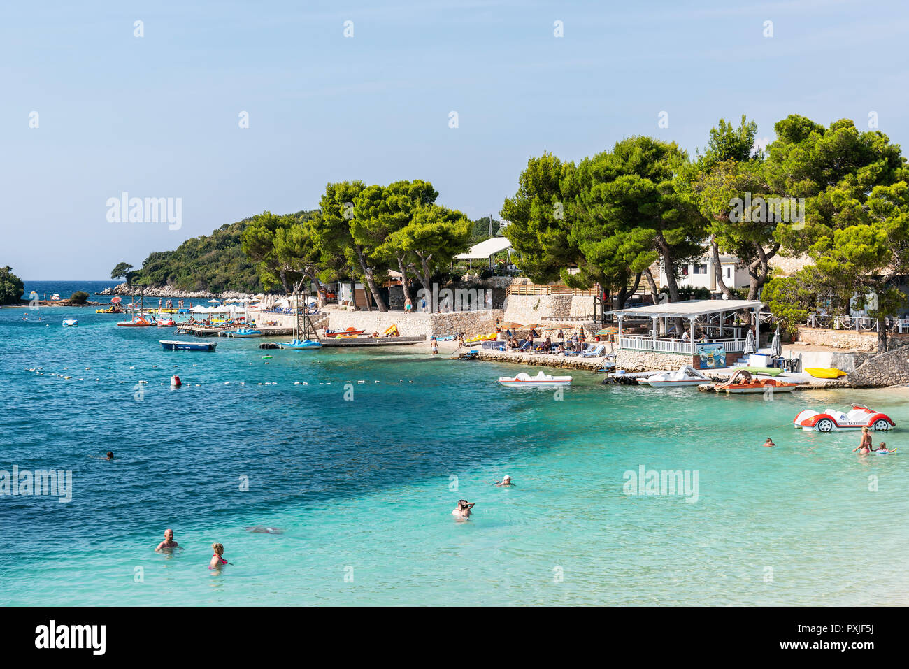 Tourists at the beach, Bay, Resort, Ksamil, Saranda, Ionian Sea ...