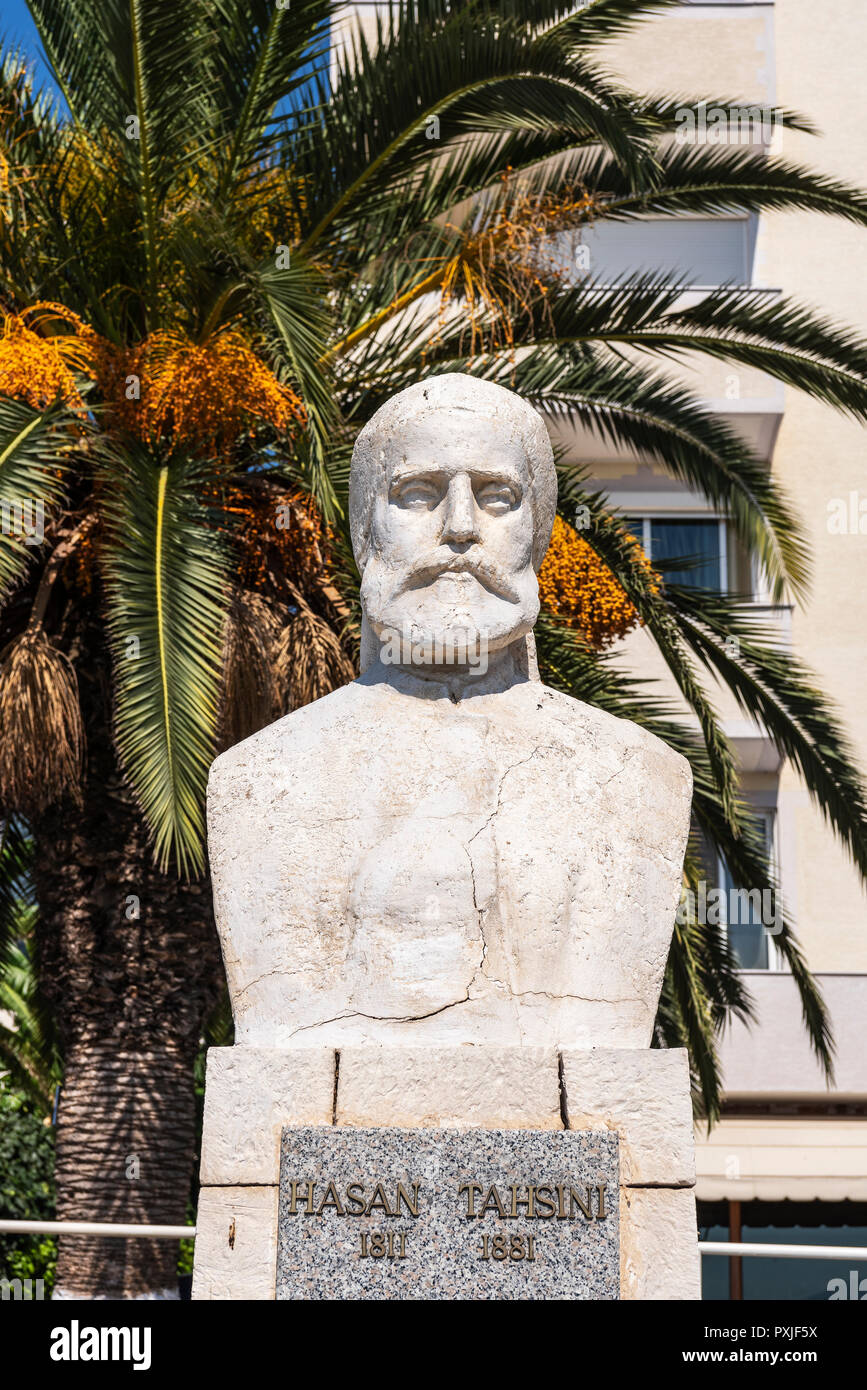 Bust of Hasan Tahsini, scientist, scholar, promenade, Saranda, Ionian ...