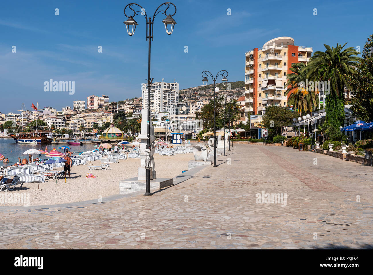 Beach, promenade, Saranda, Albania Stock Photo - Alamy