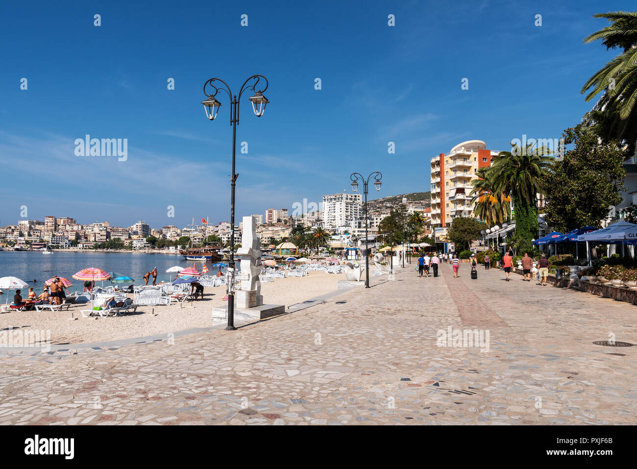 Beach, promenade, city view, Saranda, Albania Stock Photo - Alamy