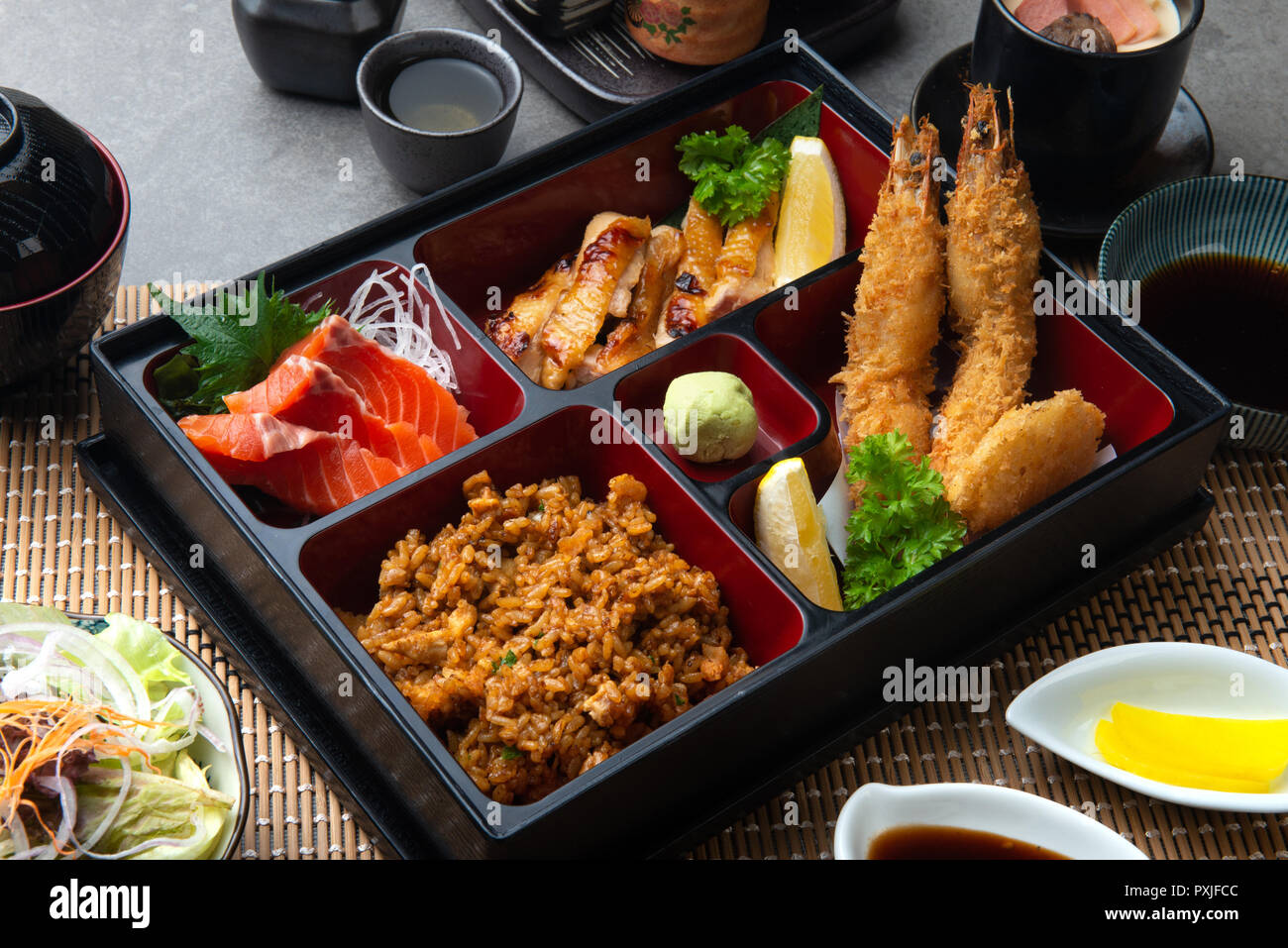 japanese bento set with dark background Stock Photo - Alamy
