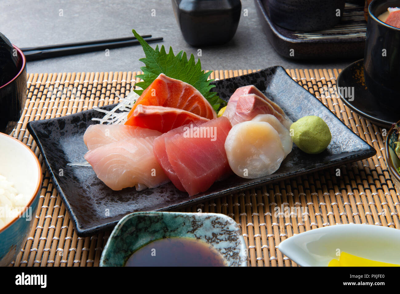 japanese shashimi set with rice Stock Photo - Alamy