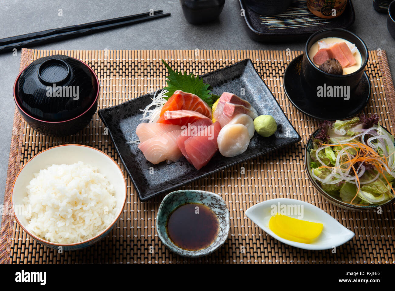 japanese shashimi set with rice Stock Photo - Alamy