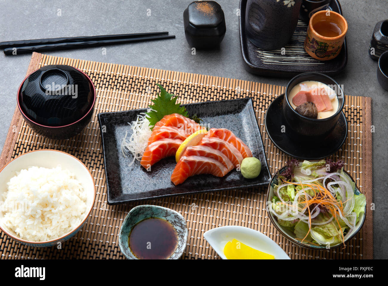 japanese shashimi set with rice Stock Photo - Alamy