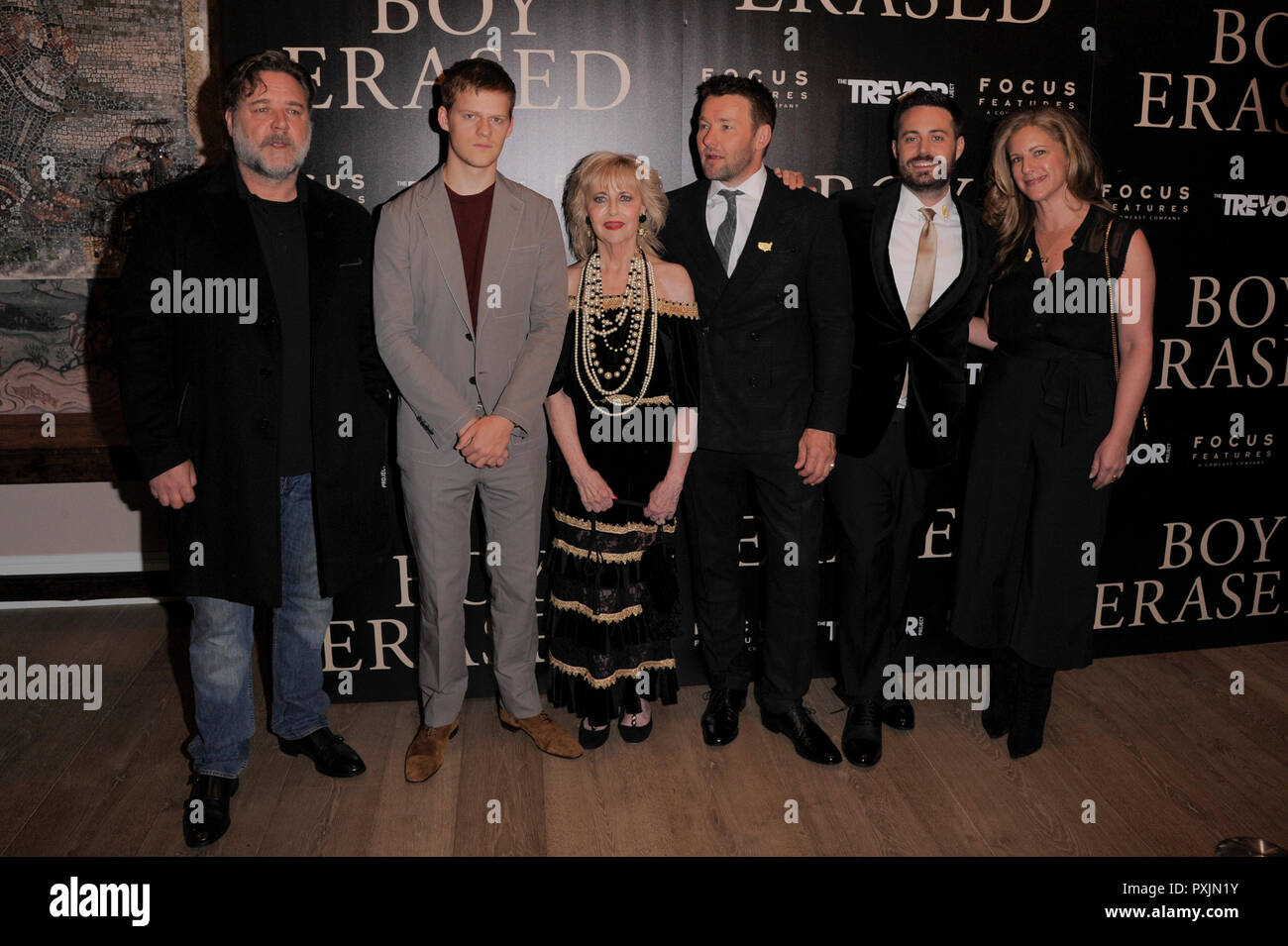 New York, USA. 22nd October, 2018. (L-R) Russell Crowe, Lucas Hedges ...