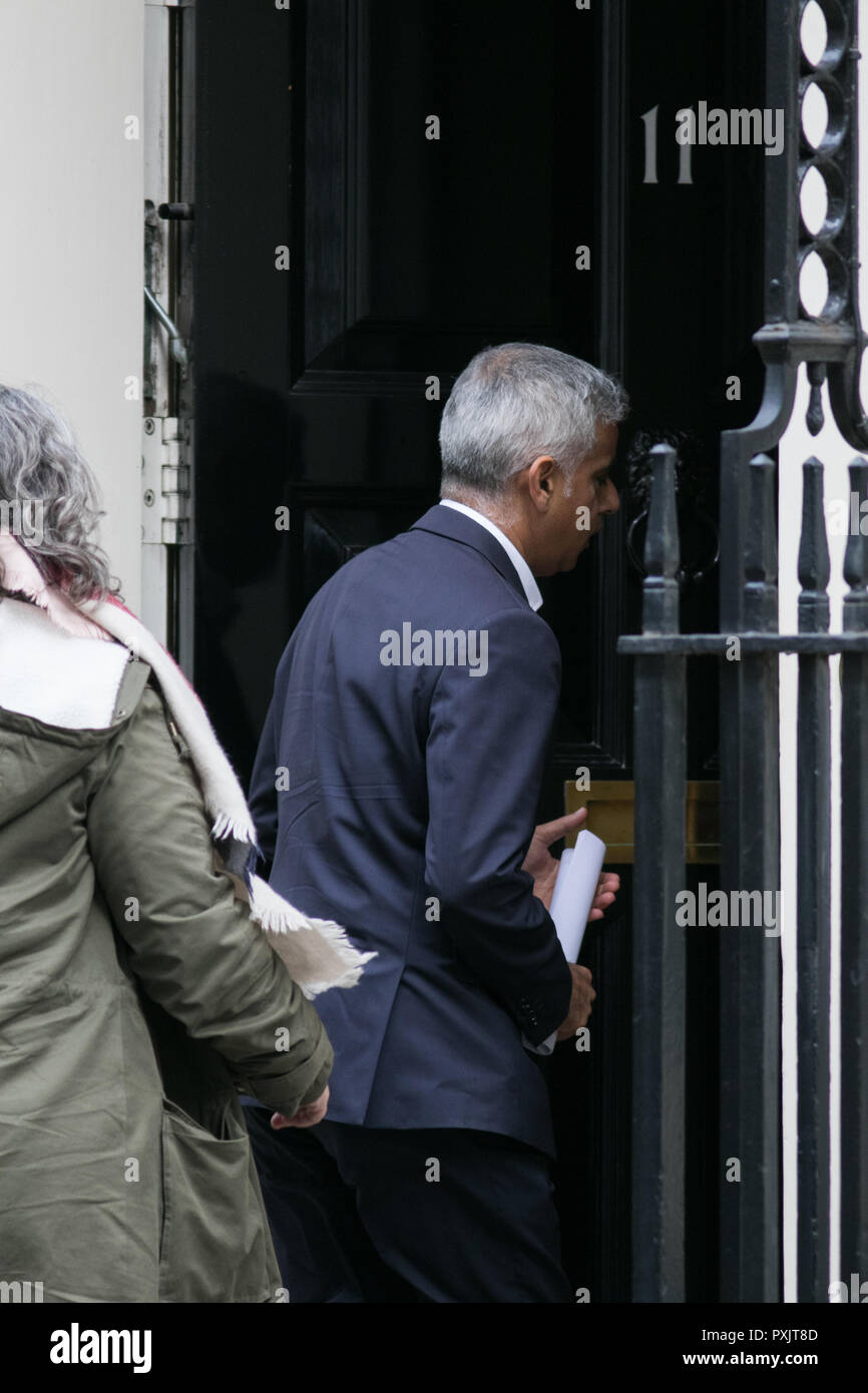 London UK 23rd October 2018. London Mayor Sadiq Khan arrives at Downing ...