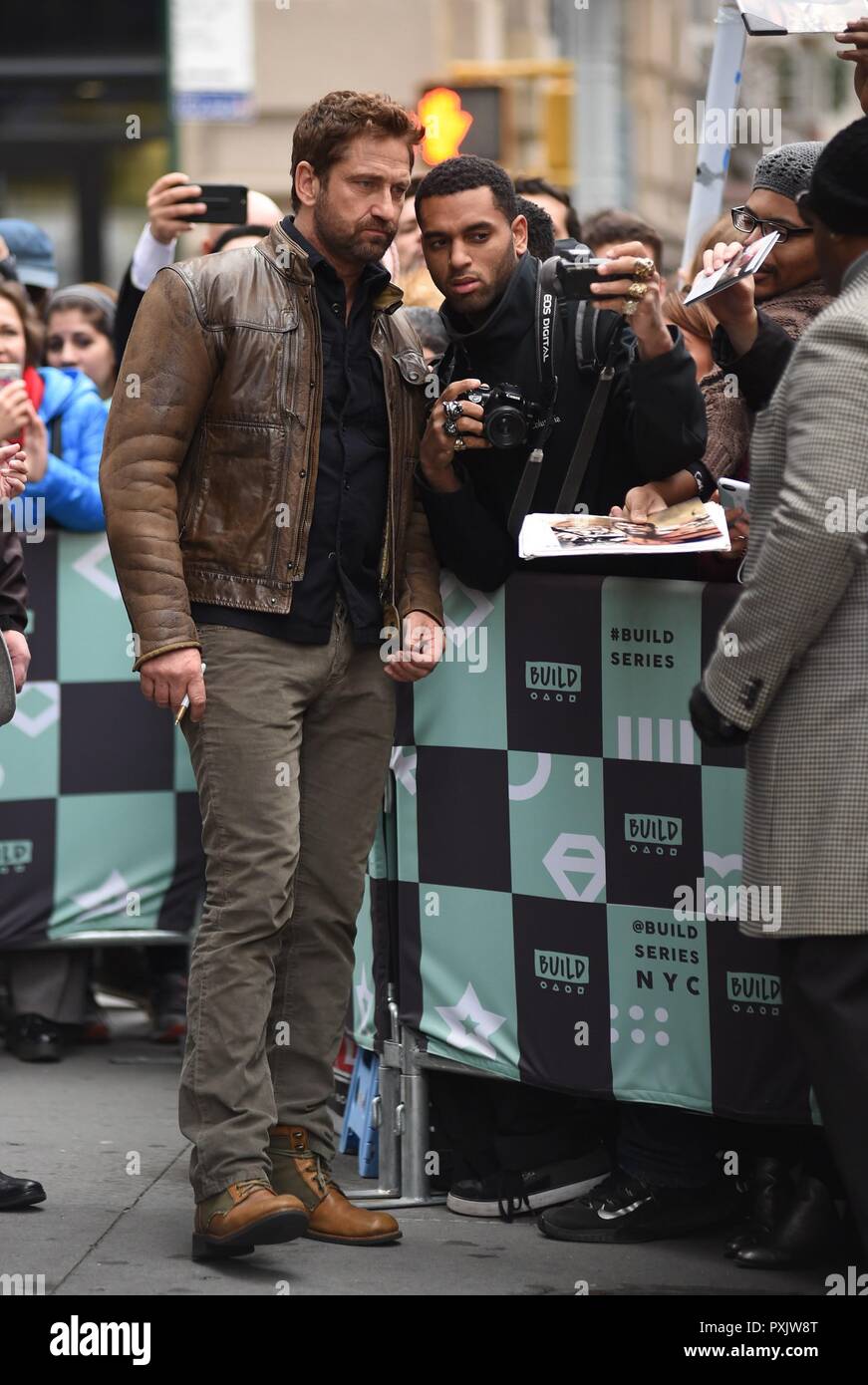 Gerard Butler out and about for AOL Build Series Celebrity Candids, AOL ...