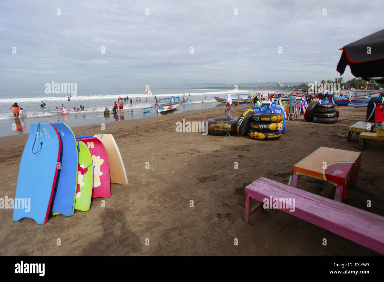 Pangandaran, West Java, Indonesia. 23rd Oct, 2018. Tourists are seen at ...