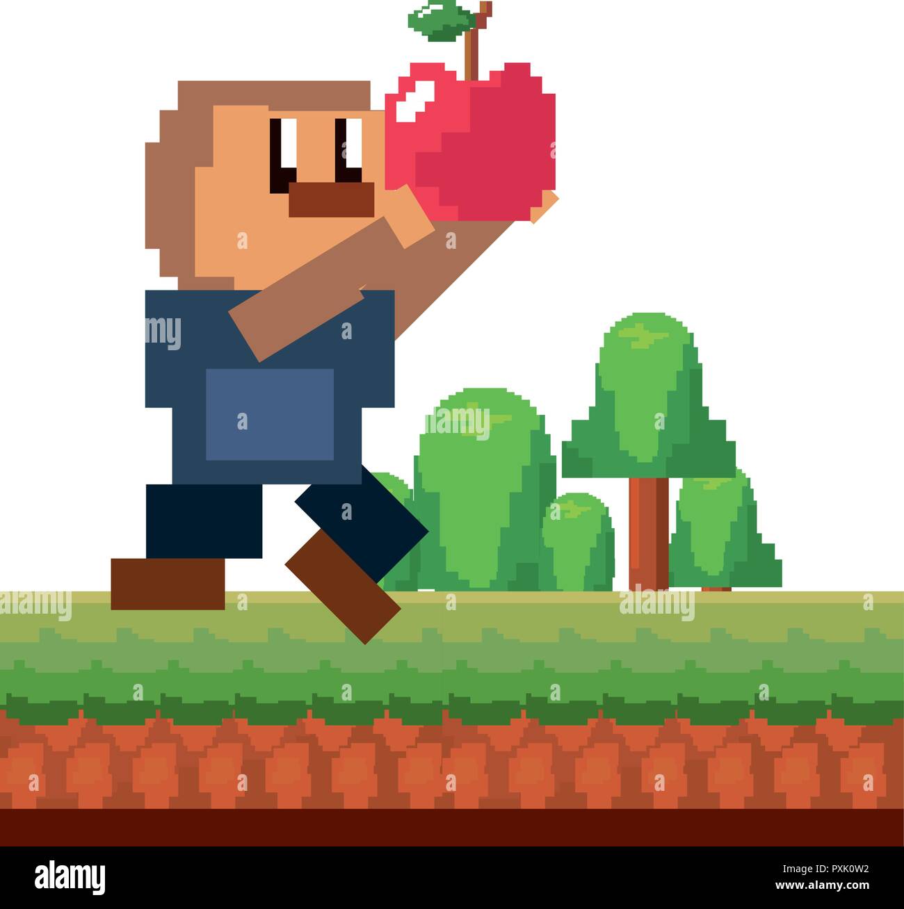 character with apple in landscape video game vector illustration Stock ...