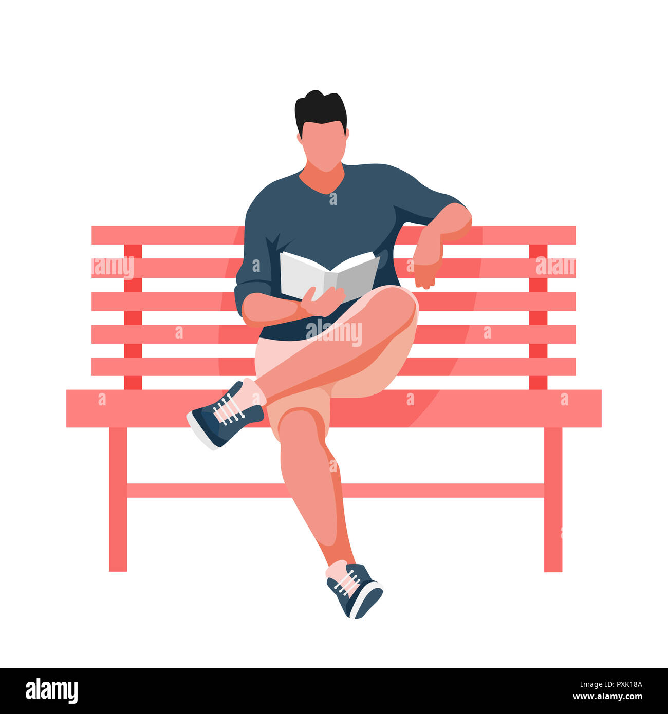 Man sitting on bench. Guy reading book. Illustration Stock Photo - Alamy