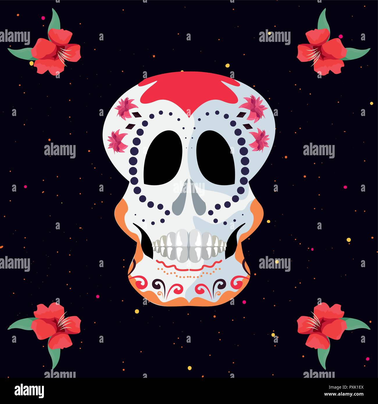 day of the dead color skull flowers confetti decoration vector ...
