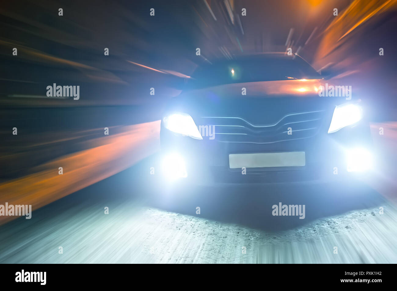 car rides in the winter night city Stock Photo - Alamy