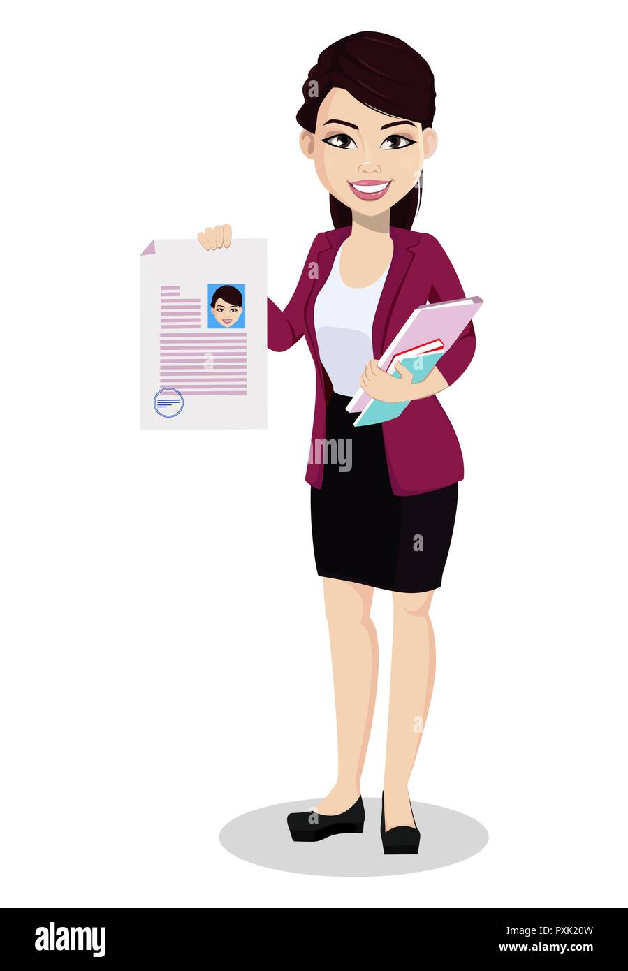 Asian business woman in office clothes. Beautiful lady, cartoon ...