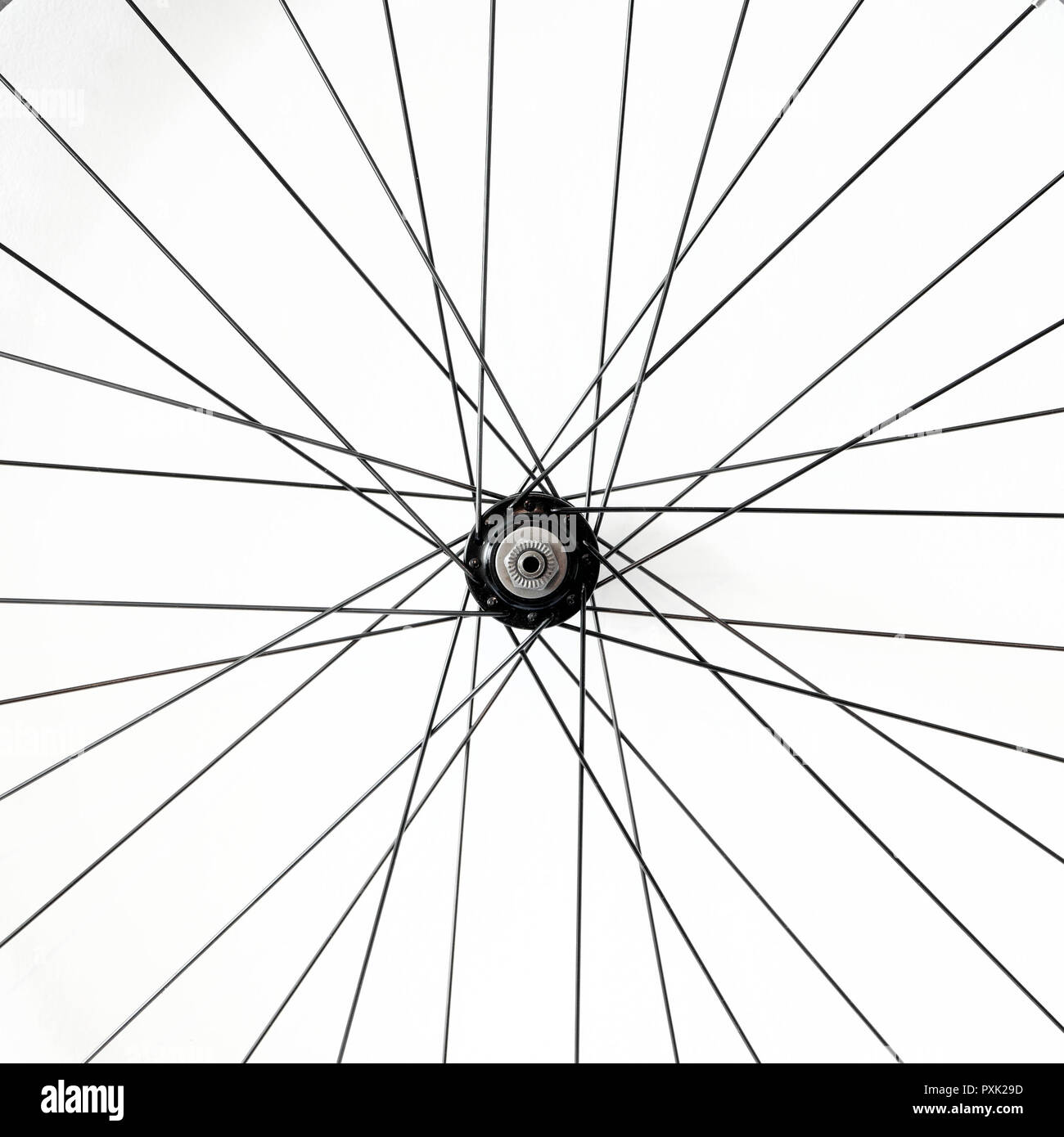 Black and alloy bicycle spokes isolated on white background Stock Photo ...