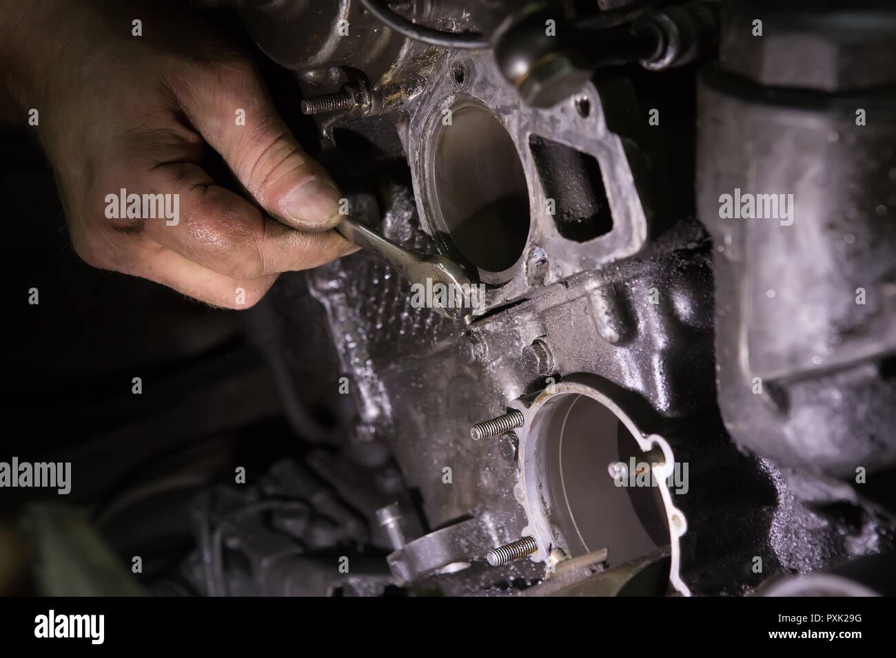 Car engine repair close-up Stock Photo - Alamy