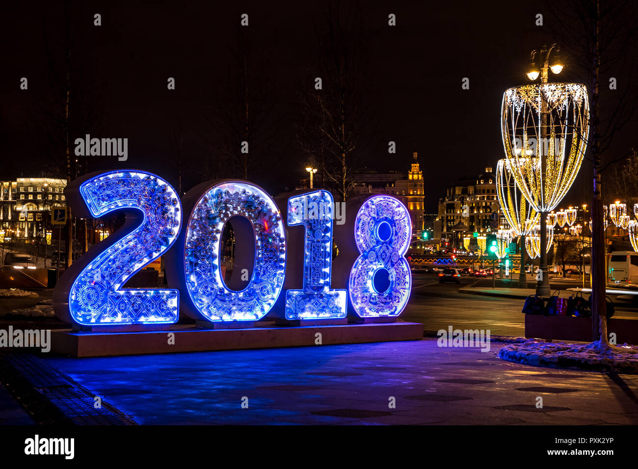 2018 year letters glowing sign Stock Photo - Alamy
