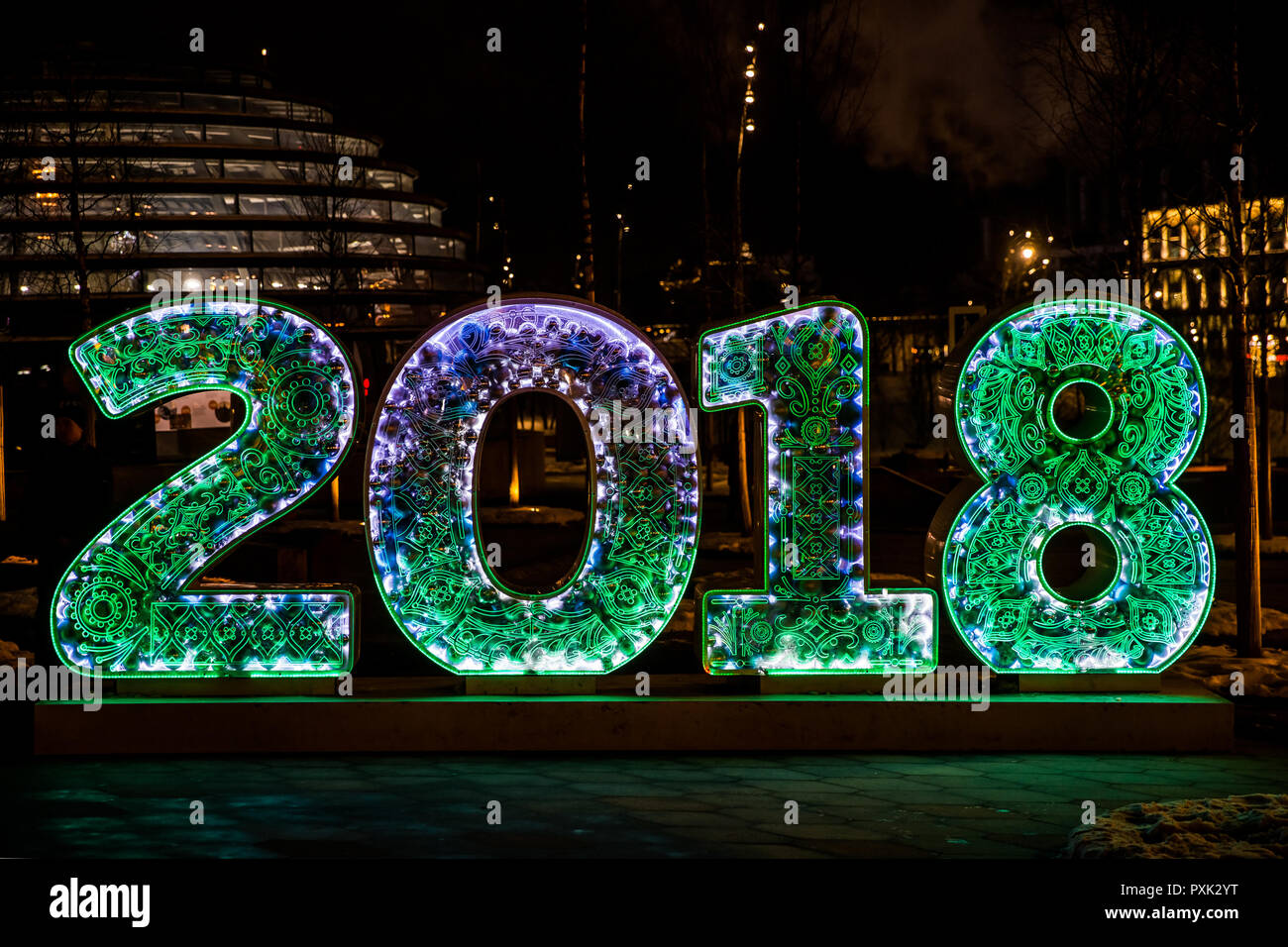 2018 year letters glowing sign Stock Photo - Alamy