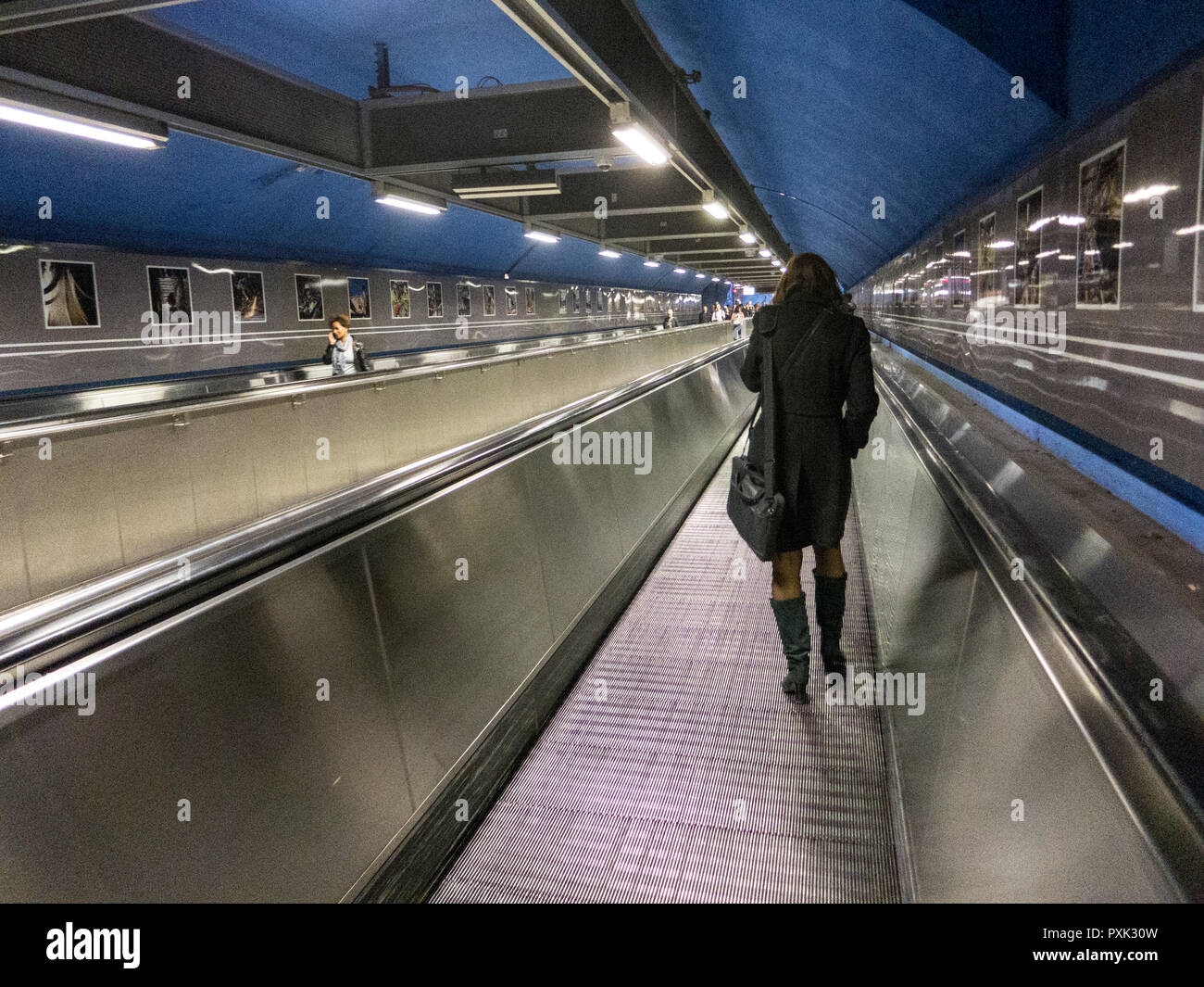 Moving sidewalk in the Stockholm subway that connects the blue line ...
