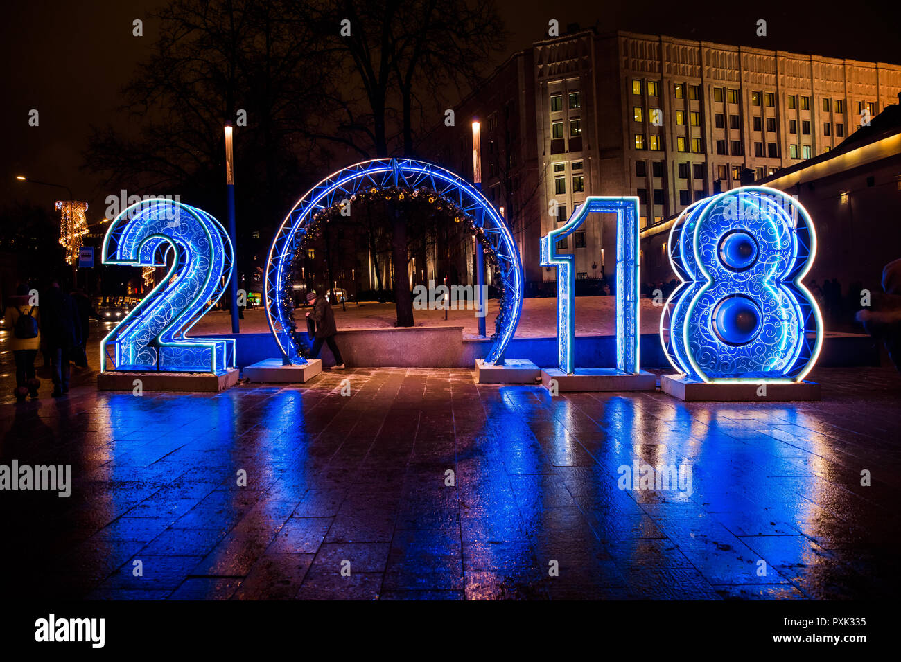 2018 year letters glowing sign Stock Photo - Alamy