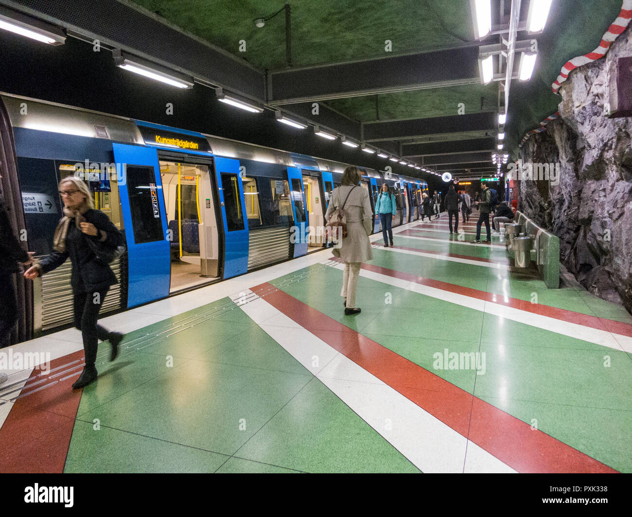 Stockholm underground terminal station Kungsträdgarden on the blue line ...