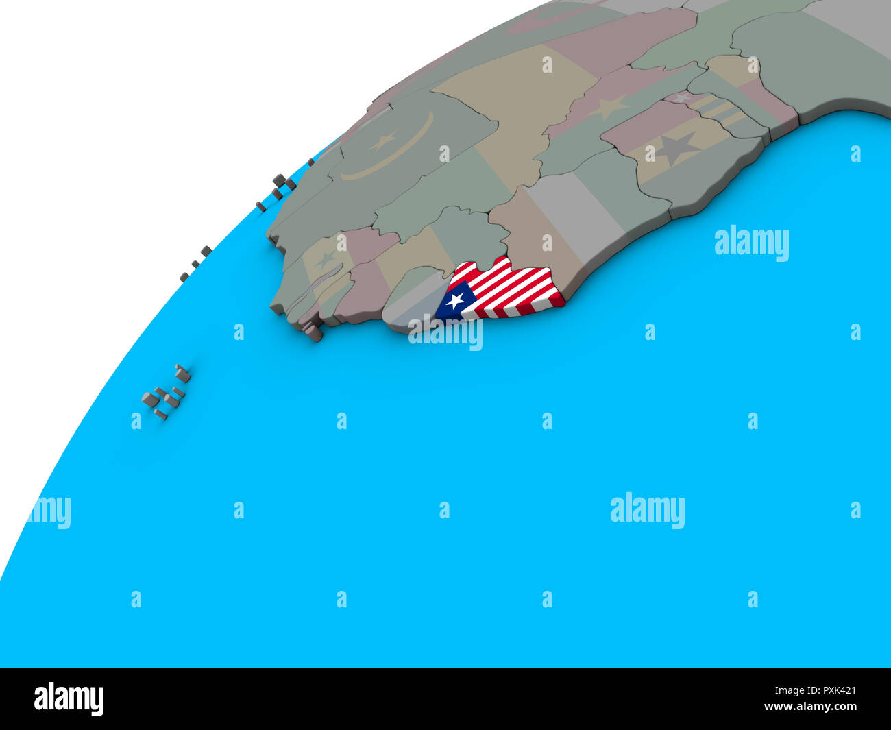 Liberia with national flag on 3D globe. 3D illustration Stock Photo - Alamy