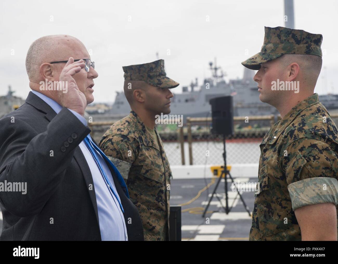 SAN DIEGO (June 01, 2017) Col. Brian Murtha (Ret), left, swears in his ...