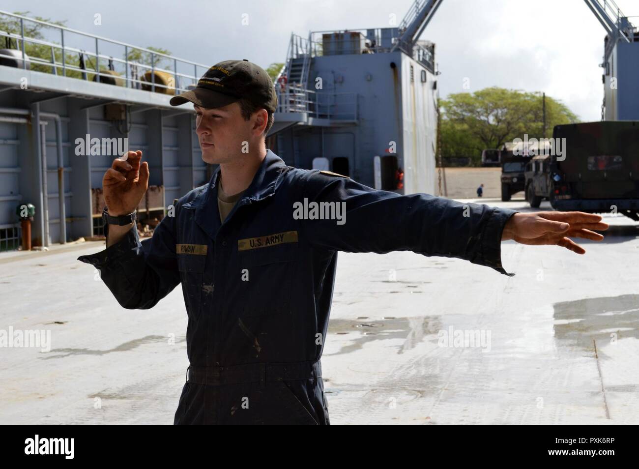 Pvt. William Rowan, a watercraft operator assigned to the USAV Lt. Gen ...
