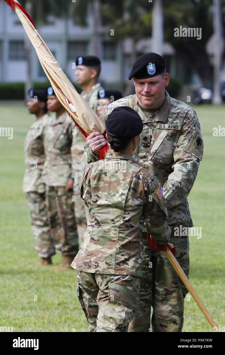 Col. Danielle Ngo, commander of the 130th Engineer Brigade, passes the ...