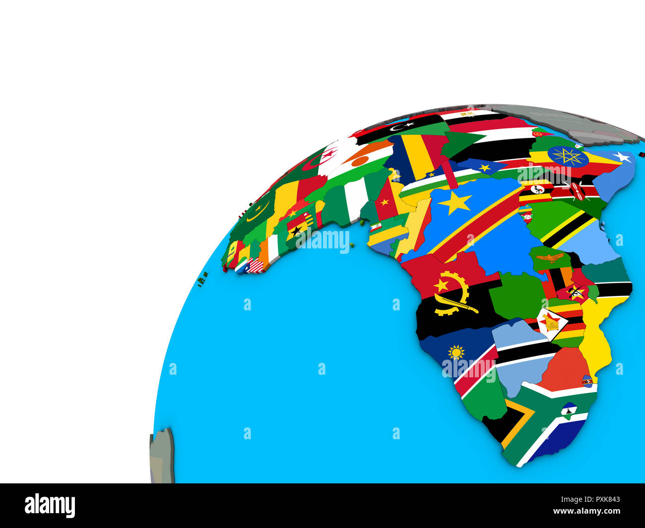 Africa with national flags on 3D globe. 3D illustration Stock Photo - Alamy