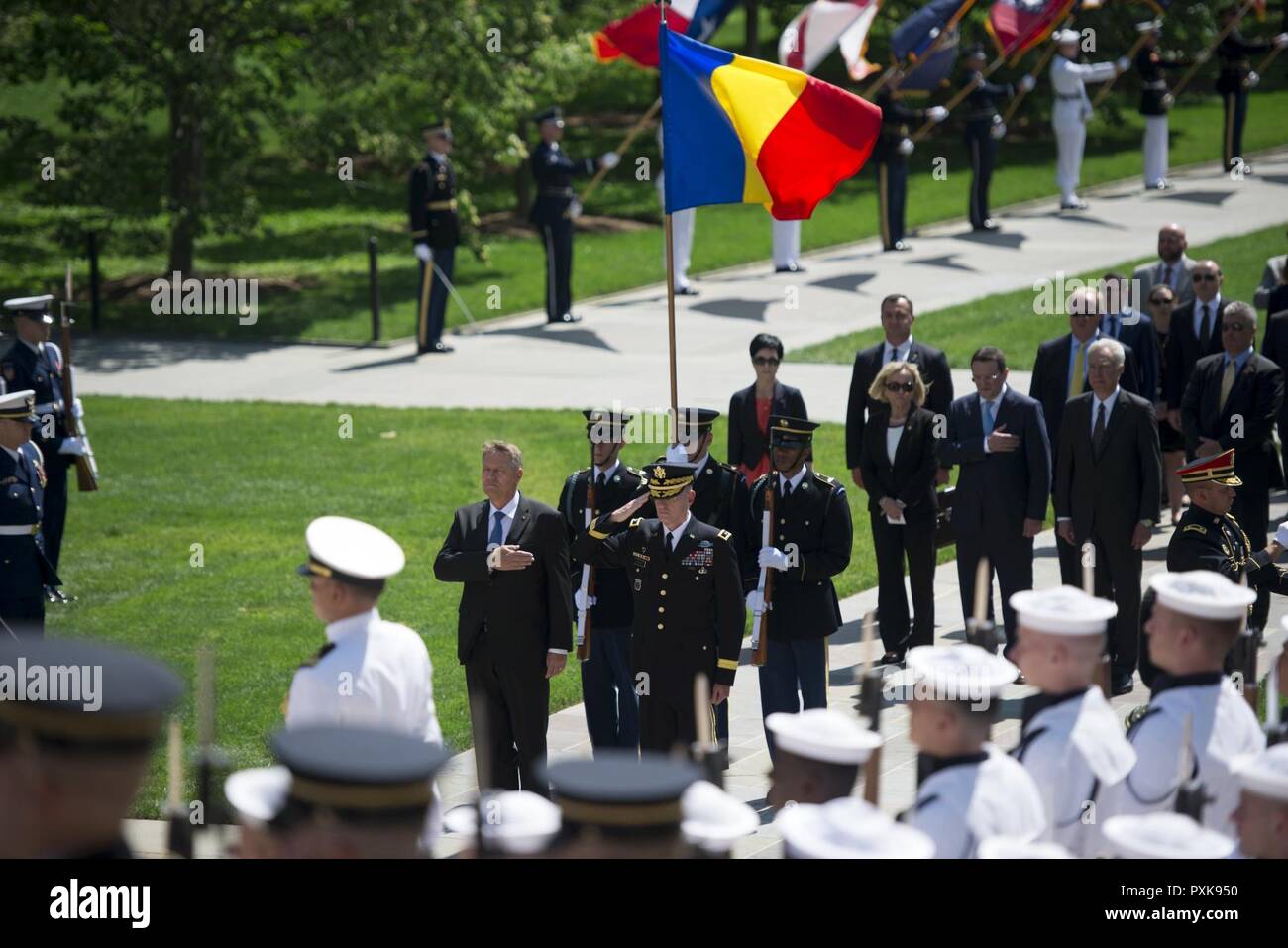 Klaus Iohannis (left), President of Romania, and Maj. Gen. Michael ...