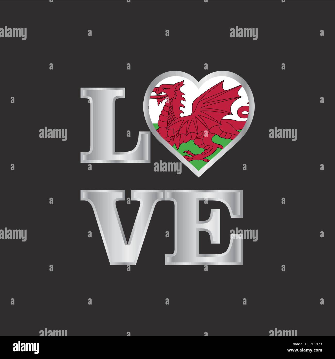 Love typography Wales flag design vector beautiful lettering Stock ...