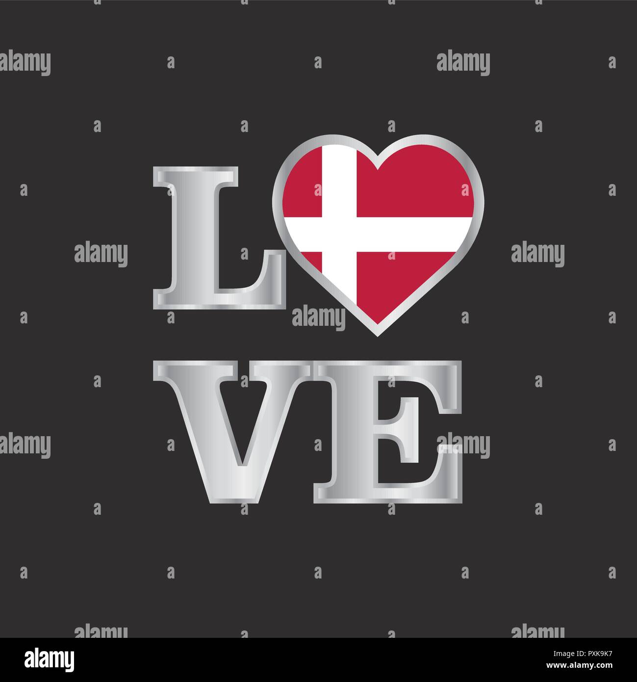 Love typography Denmark flag design vector beautiful lettering Stock ...