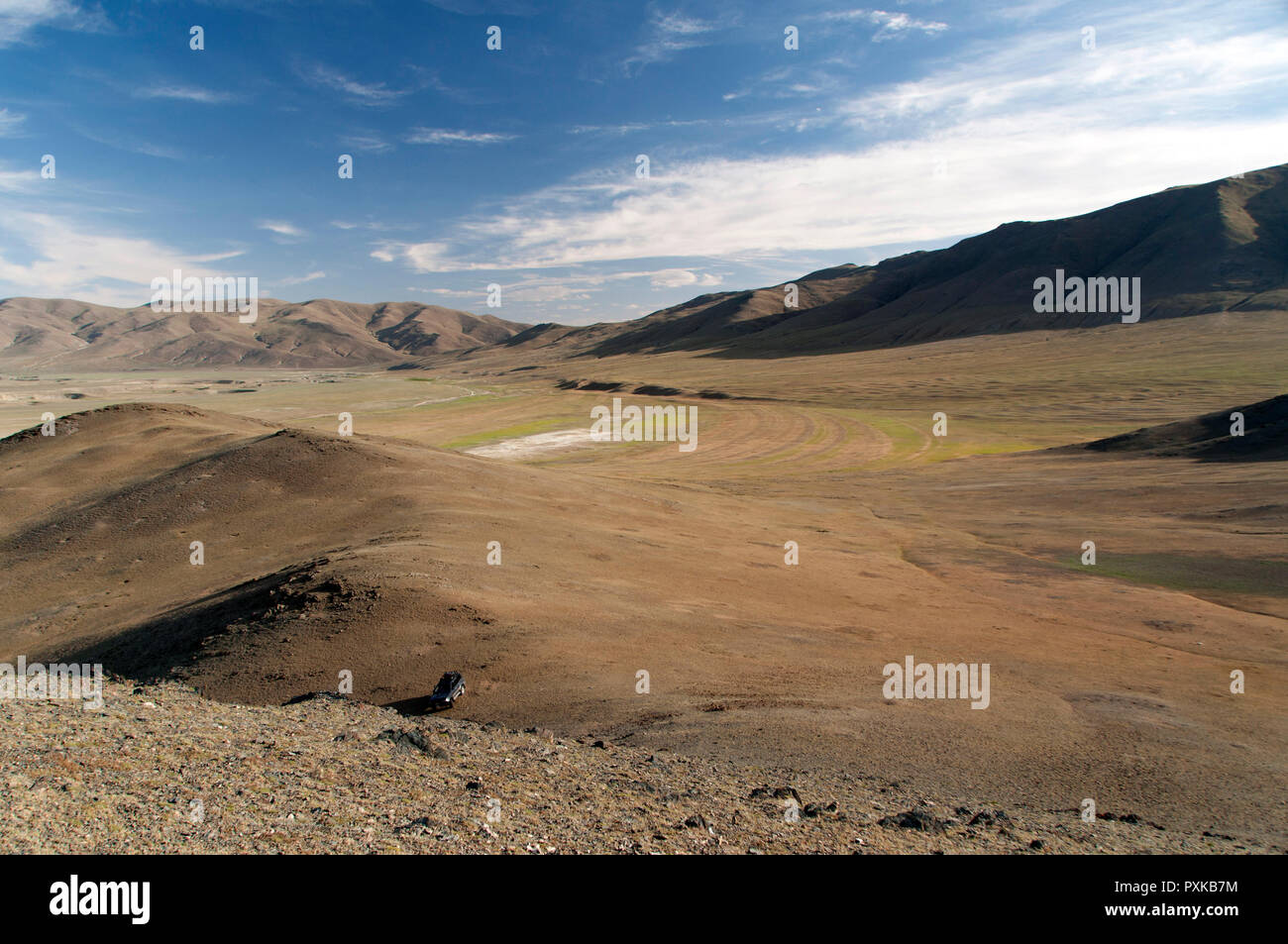Dry lake basin, Galuut Sum, Bayankhongor Aimag, Mongolia Stock Photo ...