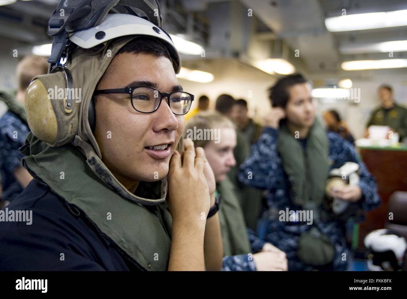 ATLANTIC OCEAN (May 3, 2017) Midshipman 1st Class David Medrano adjusts ...