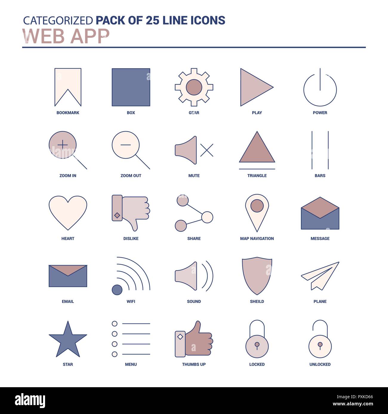 Vintage Web App Icon set - 25 Flat Line icon set Stock Vector Image ...